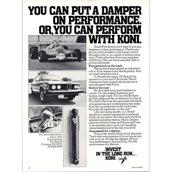 Koni | Art | 98 Koni Shock Absorbers Vintage Print Ad Bmw Formula 1 ...